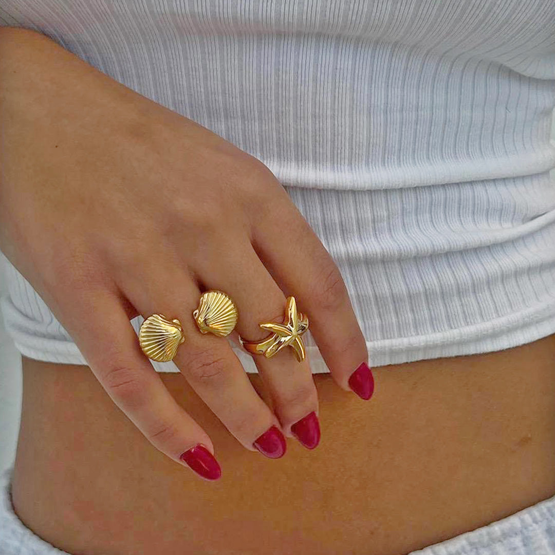 Bali Addiction Gold Double Shell Ring - Krystal Waters – Krystal Waters ...