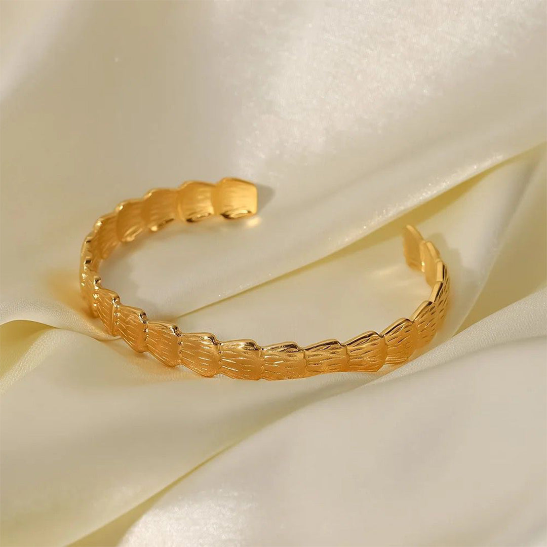 Bali Addiction Gold Solid Shell Bangle - Krystal Waters – Krystal ...